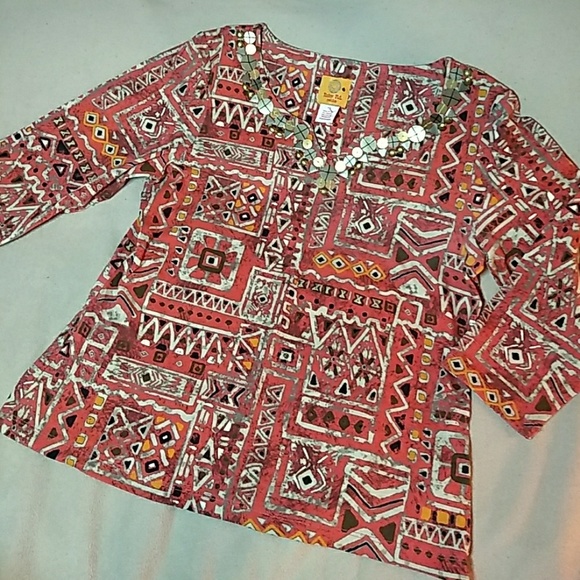 Ruby Rd. | Tops | Aztec Top With Metallic Accents | Poshmark